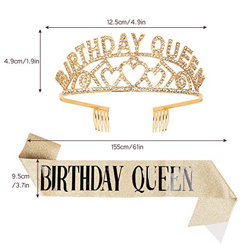 Birthday Crowns for Women, Didder Birthday Queen Rhinestone Tiara & Sash Kit,Birthday Tiaras and Crowns for Women Gold Crown for Girls Birthday Girl Crown 21 Glitter Birthday Sash for Women Gift Party