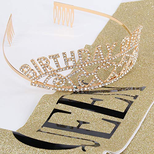 Birthday Crowns for Women, Didder Birthday Queen Rhinestone Tiara & Sash Kit,Birthday Tiaras and Crowns for Women Gold Crown for Girls Birthday Girl Crown 21 Glitter Birthday Sash for Women Gift Party