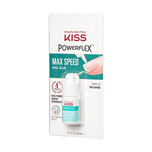 KISS PowerFlex Maximum Speed Nail Glue - Fast Drying Adhesive for Glue-On Nails & Repairs with Nozzle Tip Applicator, Ideal for Tips & Wraps, Net Wt. 0.10 oz (3g)