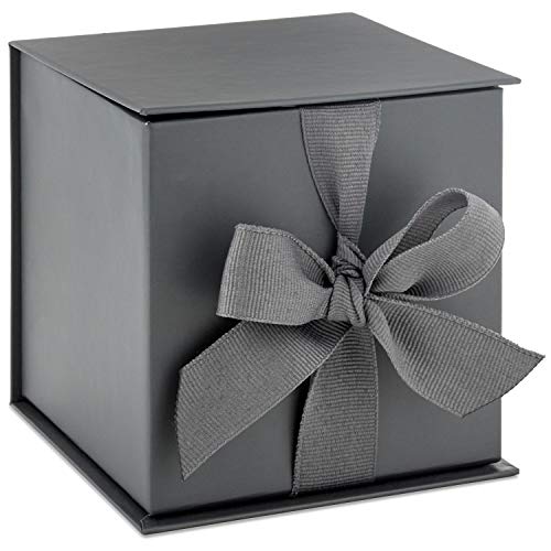 Hallmark Gray Ribbon and Paper Fill Small Gift Box with Lid, Slate Grey