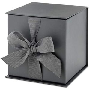 Hallmark Gray Ribbon and Paper Fill Small Gift Box with Lid, Slate Grey