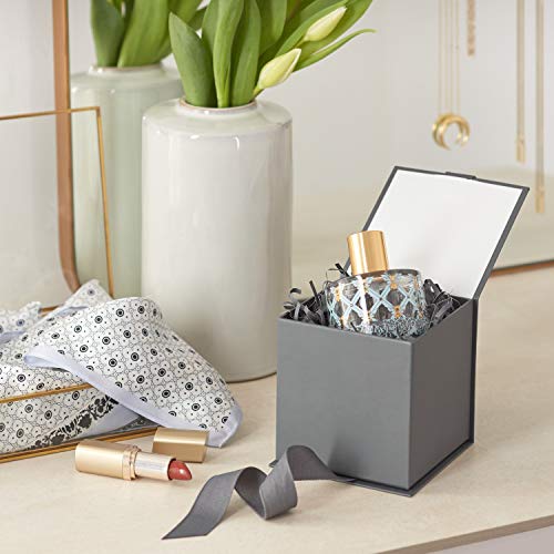 Hallmark Gray Ribbon and Paper Fill Small Gift Box with Lid, Slate Grey