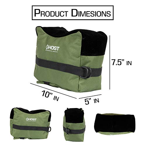 Ghost Concealment Shooting Rest Bags Front & Rear rifle support bags - Sand Bag Stand Holders for Rifles, Shooting, Range and Hunting - Pistol shooting bag - Unfilled