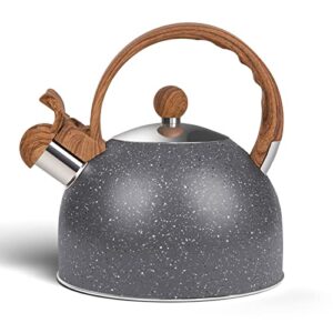 tea kettle for stovetop, 2.5 quart stainless whistle teapot water boilers for stovetops, induction stone kettle with loud whistle - perfect for preparing hot water fast for coffee tea(grey)