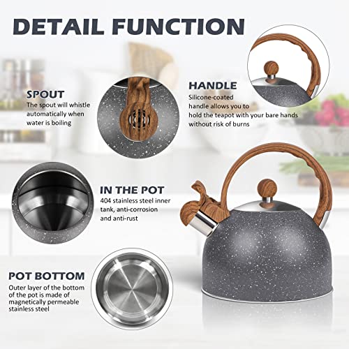 Tea Kettle for Stovetop, 2.5 Quart Stainless Whistle Teapot Water Boilers for Stovetops, Induction Stone Kettle with Loud Whistle - Perfect for Preparing Hot Water Fast for Coffee Tea(Grey)