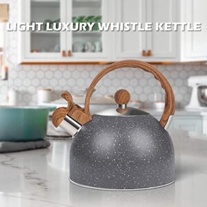 Tea Kettle for Stovetop, 2.5 Quart Stainless Whistle Teapot Water Boilers for Stovetops, Induction Stone Kettle with Loud Whistle - Perfect for Preparing Hot Water Fast for Coffee Tea(Grey)