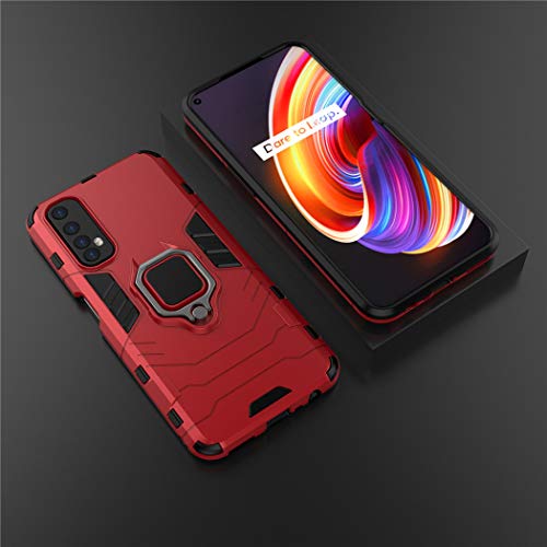 Compatible with Realme7 Case, Metal Ring Grip Kickstand Shockproof Hard Bumper (Works with Magnetic Car Mount) Dual Layer Rugged Cover for Oppo Realme 7 (Red)