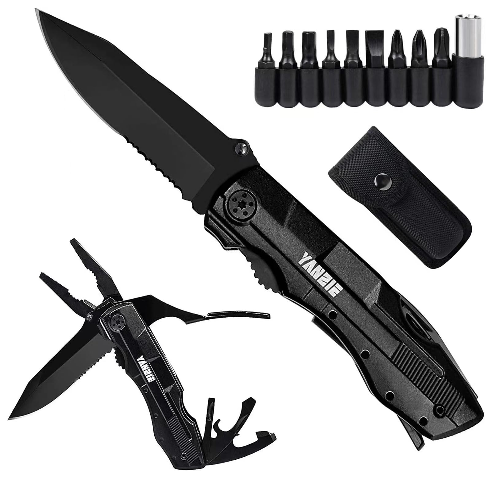 Multitool Pocket Knife with Switch Blades, Can Opener, Wire Cutter, Plier Screwdrivers, Fishing Knife for Camping Hunting, Chrismas/Birthday Gifts for Men/Dad/Kids