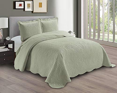 Linen Plus Embossed Coverlet Bedspread Set Oversized Solid Light Green King/California Bed Cover Bedding New # Dana