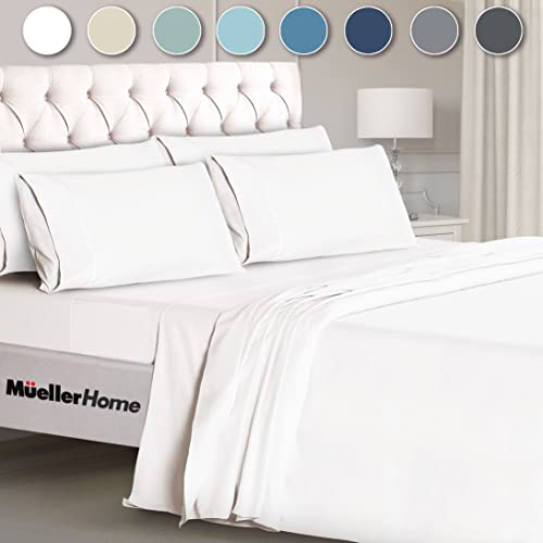 Mueller Ultratemp Bed Sheets Set, Super Soft 1800, 18-24 Inch Deep Pocket Sheets, Transfers Heat, Breathes Better, Hypoallergenic, Wrinkle, 6Pc, White, California King