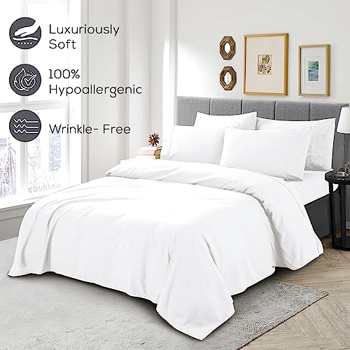 Mueller Ultratemp Bed Sheets Set, Super Soft 1800, 18-24 Inch Deep Pocket Sheets, Transfers Heat, Breathes Better, Hypoallergenic, Wrinkle, 6Pc, White, California King