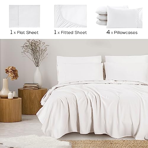 Mueller Ultratemp Bed Sheets Set, Super Soft 1800, 18-24 Inch Deep Pocket Sheets, Transfers Heat, Breathes Better, Hypoallergenic, Wrinkle, 6Pc, White, California King