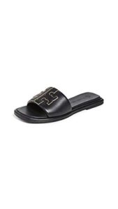 tory burch women's double t sport slides, perfect black/gold, 11 medium us