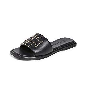 Tory Burch Women's Double T Sport Slides, Perfect Black/Gold, 11 Medium US