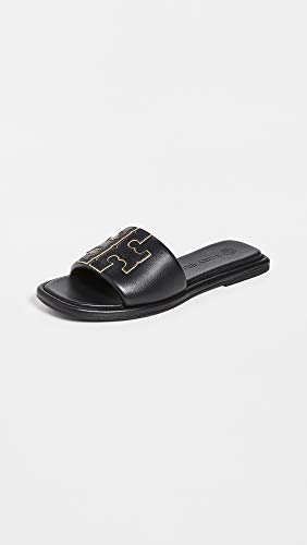 Tory Burch Women's Double T Sport Slides, Perfect Black/Gold, 11 Medium US