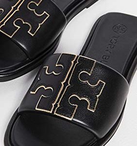 Tory Burch Women's Double T Sport Slides, Perfect Black/Gold, 11 Medium US