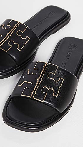 Tory Burch Women's Double T Sport Slides, Perfect Black/Gold, 11 Medium US