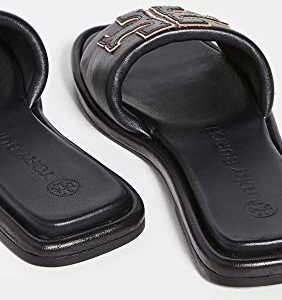 Tory Burch Women's Double T Sport Slides, Perfect Black/Gold, 11 Medium US