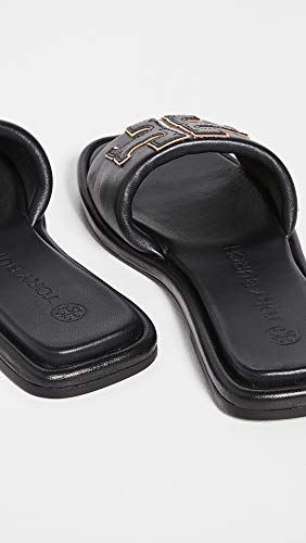 Tory Burch Women's Double T Sport Slides, Perfect Black/Gold, 11 Medium US