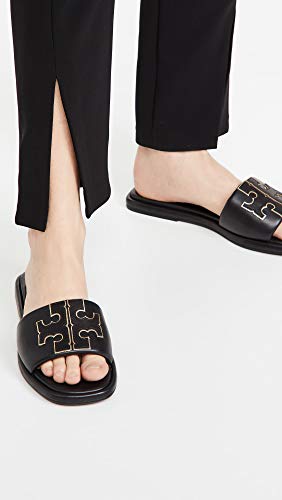 Tory Burch Women's Double T Sport Slides, Perfect Black/Gold, 11 Medium US