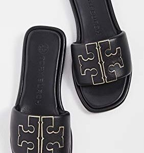 Tory Burch Women's Double T Sport Slides, Perfect Black/Gold, 11 Medium US