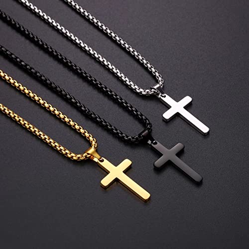 Cross Necklace for Boys, Mens Stainless Steel Layered Rope Chain Cross Chain Pendant Necklace Simple Jewelry Valentines Gifts Cross for Men 16-18 Inch Silver Chain