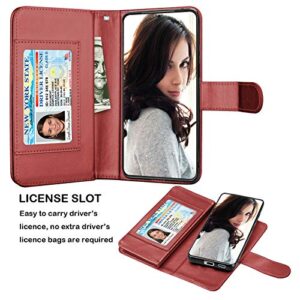 Njjex Wallet Case for Samsung Galaxy S21 Ultra 5G, For Galaxy S21 Ultra Case 6.8", [9 Card Slots] PU Leather ID Credit Holder Folio Flip [Detachable] Kickstand Magnetic Phone Cover & Lanyard -Wine Red