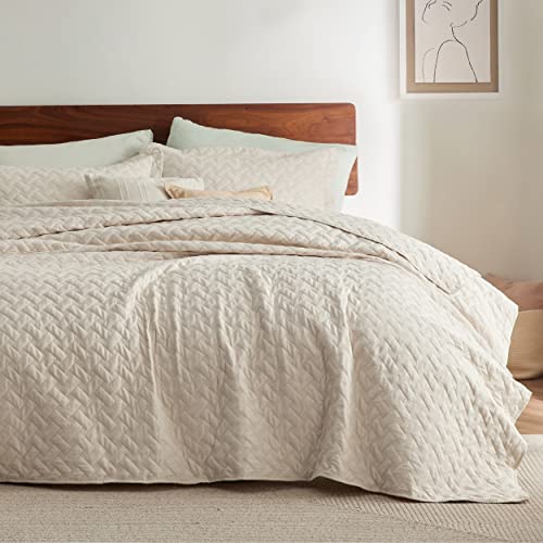 Bedsure King Size Quilt Set - Lightweight Summer Quilt King - Beige Bedspreads King Size - Bedding Coverlets for All Seasons (Includes 1 Quilt, 2 Pillow Shams)