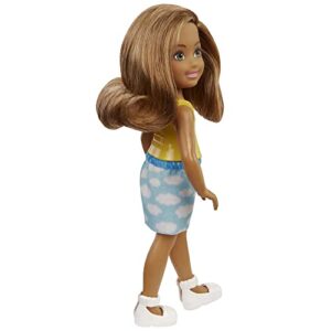 Barbie Chelsea Doll (6-inch Brunette) Wearing Skirt with Cloud Print and White Shoes, Gift for 3 to 7 Year Olds