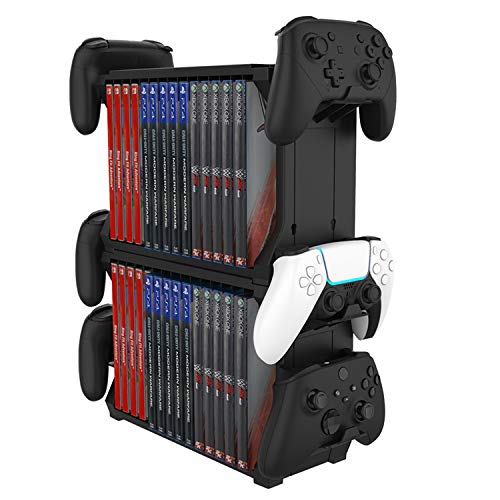 TNP Games Storage Tower (Up to 15 CD Disc) For PS5 Game Disk Rack and Controller Stand Holder For Xbox Series X/Nintendo Switch/PS4 Controller Stand Holder Can hold up to 4 controller