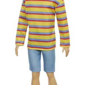 Barbie Ken Fashionistas Doll #175 with Brunette Hair Dressed in Colorful Striped Shirt, Denim Shorts and White Boots