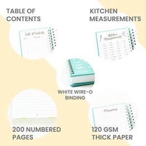 Teal Petal Blank Recipe Book To Write In Your Own Recipes - Recipe Journal, Hardcover Recipe Notebook Holiday Baking Cookbook Gift for Bride Engagement Gift Box, 5.75x8.75 Teal Utensils