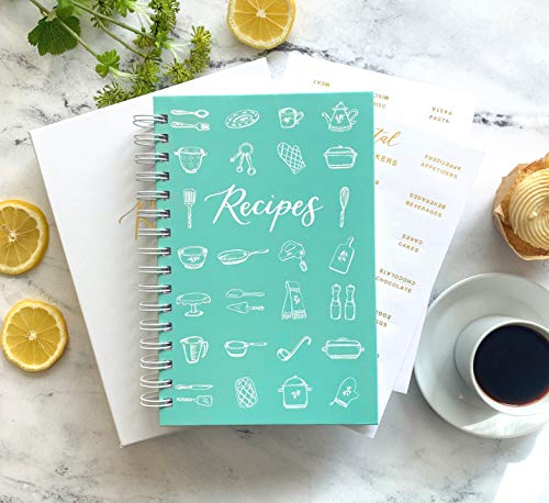 Teal Petal Blank Recipe Book To Write In Your Own Recipes - Recipe Journal, Hardcover Recipe Notebook Holiday Baking Cookbook Gift for Bride Engagement Gift Box, 5.75x8.75 Teal Utensils