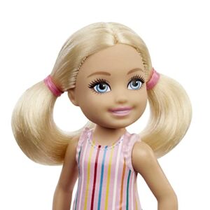 Barbie Chelsea Doll, Small Doll with Blonde Pigtails & Blue Eyes in Removable Striped Dress & Pink Boots