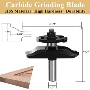 TAIWAIN 1/4 Inch Shank Router bit Groove Tongue Cutter, Raised Panel Cabinet Door with Back-Cutter Panel Round Over Tool, Door Wood CNC Milling Tool for Woodworking(F-Rounded), 12*8*4cm