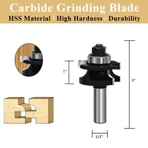 TAIWAIN 1/4 Inch Shank Router bit Groove Tongue Cutter, Raised Panel Cabinet Door with Back-Cutter Panel Round Over Tool, Door Wood CNC Milling Tool for Woodworking(F-Rounded), 12*8*4cm