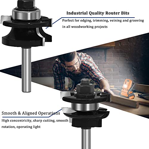 TAIWAIN 1/4 Inch Shank Router bit Groove Tongue Cutter, Raised Panel Cabinet Door with Back-Cutter Panel Round Over Tool, Door Wood CNC Milling Tool for Woodworking(F-Rounded), 12*8*4cm