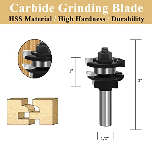 TAIWAIN 1/4 Inch Shank Router bit Groove Tongue Cutter, Raised Panel Cabinet Door with Back-Cutter Panel Round Over Tool, Door Wood CNC Milling Tool for Woodworking(F-Rounded), 12*8*4cm