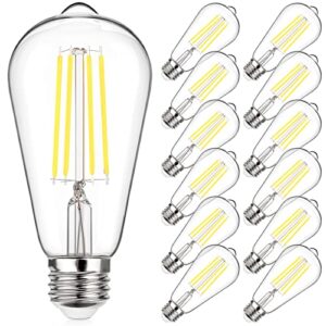 maxvolador vintage led edison bulb 60w equivalent 800 lumens, 6w st58 led filament light bulb, daylight white 5000k antique style lighting, e26 medium screw base, cri 85+, non-dimmable, pack of 12