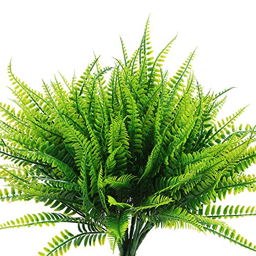 8 Pcs Artificial Boston Fern Plants Bushes Faux Plants Shrubs Greenery UV Resistant for House Office Garden Indoor Outdoor Décor