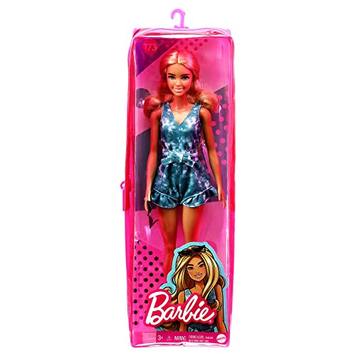 Barbie Fashionistas Doll 173 with Long Blonde Hair & Tie-dye Shorts Romper, Sneakers & Cat Eye Sunglasses, Toy for Kids 3 to 8 Years Old