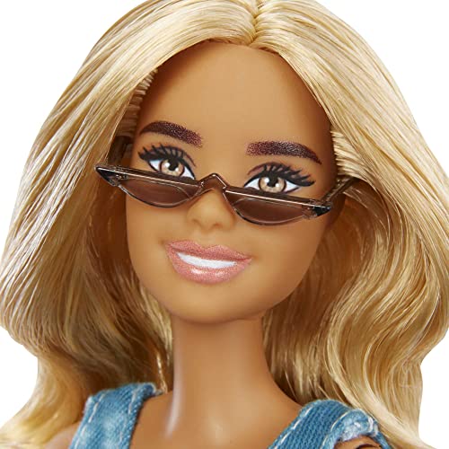 Barbie Fashionistas Doll 173 with Long Blonde Hair & Tie-dye Shorts Romper, Sneakers & Cat Eye Sunglasses, Toy for Kids 3 to 8 Years Old