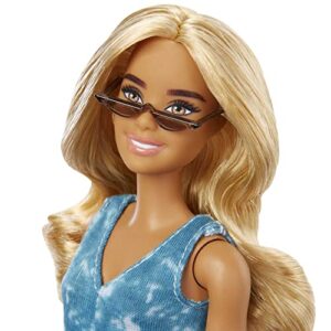 Barbie Fashionistas Doll 173 with Long Blonde Hair & Tie-dye Shorts Romper, Sneakers & Cat Eye Sunglasses, Toy for Kids 3 to 8 Years Old