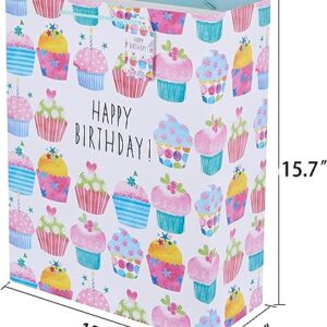 SUNCOLOR 16" Extra Large Gift Bags for Birthday Party with Tissue Paper(2 Pack, Cupcake)