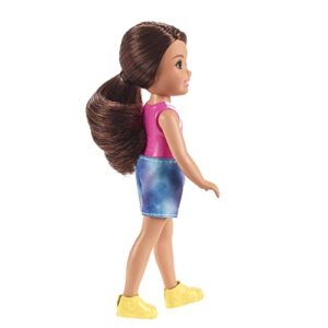 Barbie Chelsea Doll, Small Doll with BRUNETTE Hair in Ponytail Wearing Removable Skirt & Shoes