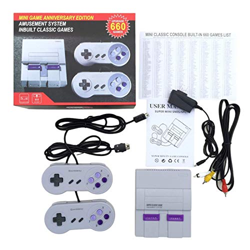 Super Retro Game Console,Classic Mini Console with Built-in 660 Video Games and 2 Classic Controllers,Plug and Play Game System for Kids and Adults