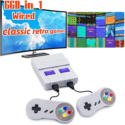 Super Retro Game Console,Classic Mini Console with Built-in 660 Video Games and 2 Classic Controllers,Plug and Play Game System for Kids and Adults