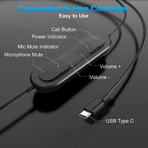 EMAIKER USB Type C Headphones Over Ear Headphone USB C Headset with Noise Cancelling Microphone with Mic Mute Button Audio Control, Works with PC Laptop Cell Phones