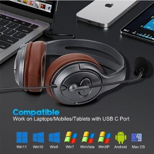 EMAIKER USB Type C Headphones Over Ear Headphone USB C Headset with Noise Cancelling Microphone with Mic Mute Button Audio Control, Works with PC Laptop Cell Phones