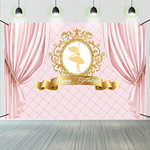 csfoto polyester 6x3.6ft happy birthday ballerina banner princess pink curtain photography backdrop girl golden elegant ballet dancer celebrate party decoration child kid baby banner